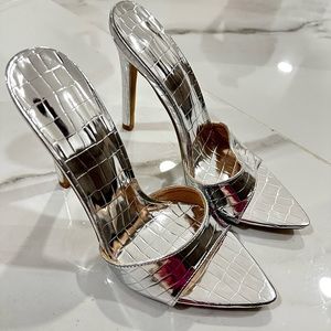 Shoes | Silver Metallic Croc Heels | Poshmark